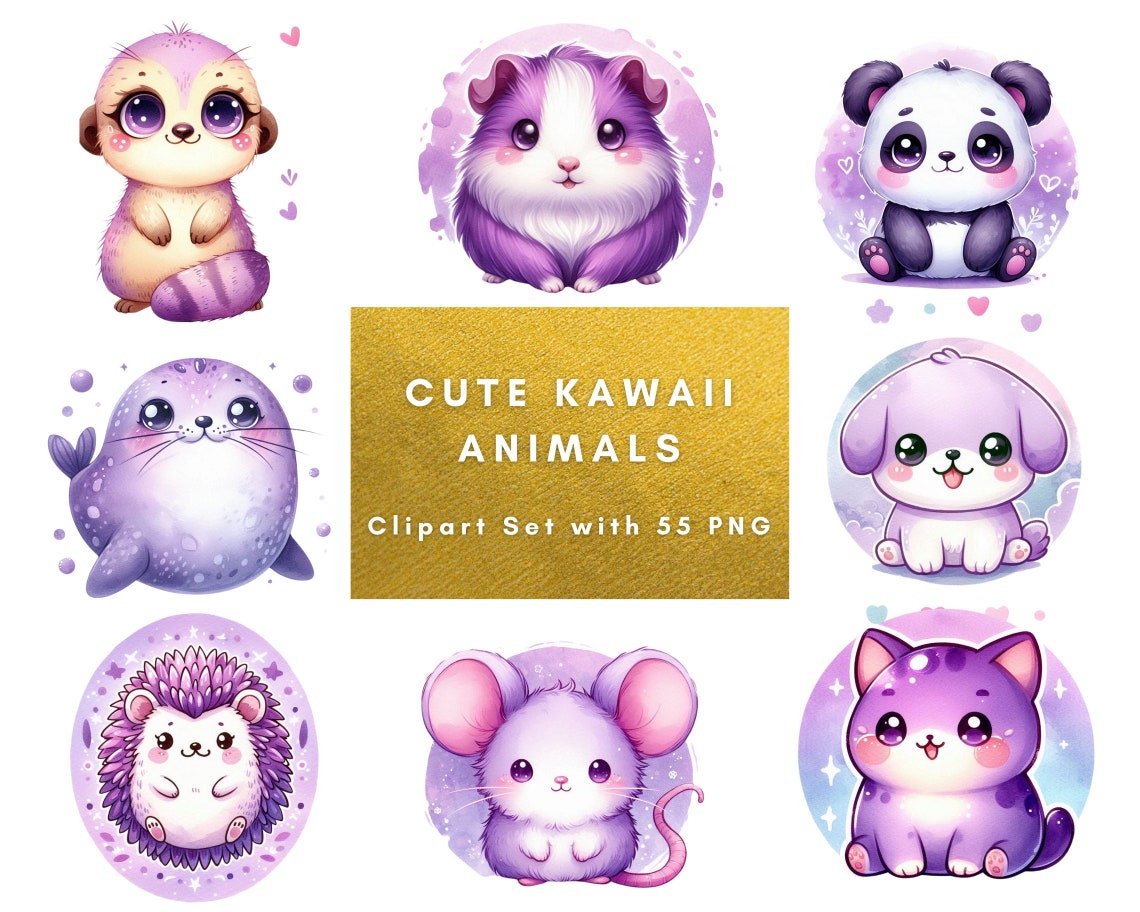 55 Cute Kawaii Animals, Watercolor Clipart, High Quality PNG ...