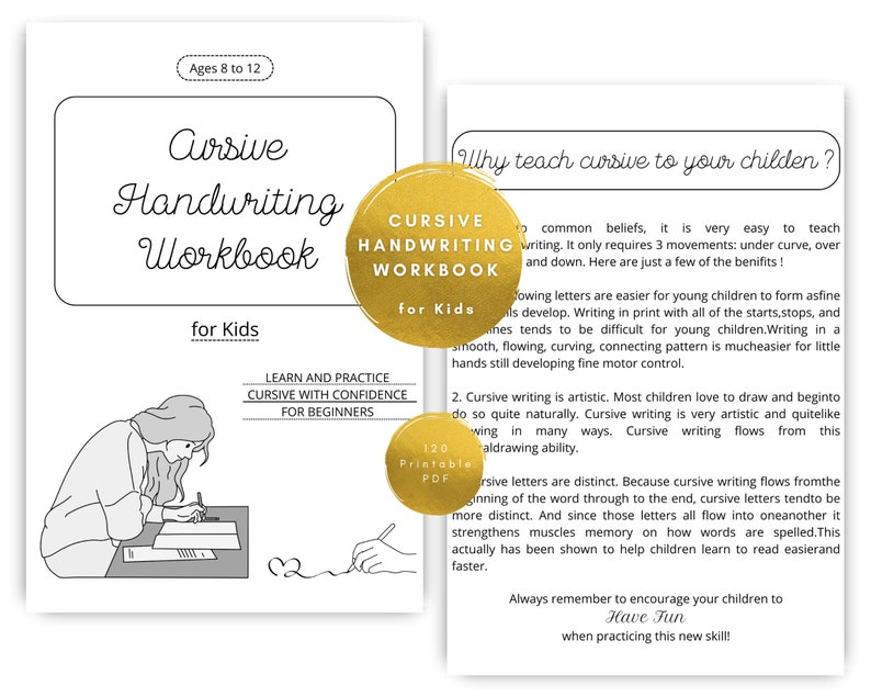 Cursive Handwriting Practice Workbook for Kids, Printable Cursive ...