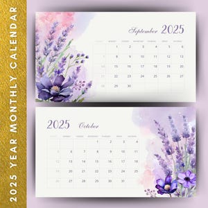 Floral Monthly Calendar 2025 Printable Flower Calendar 2025 Calendar ...