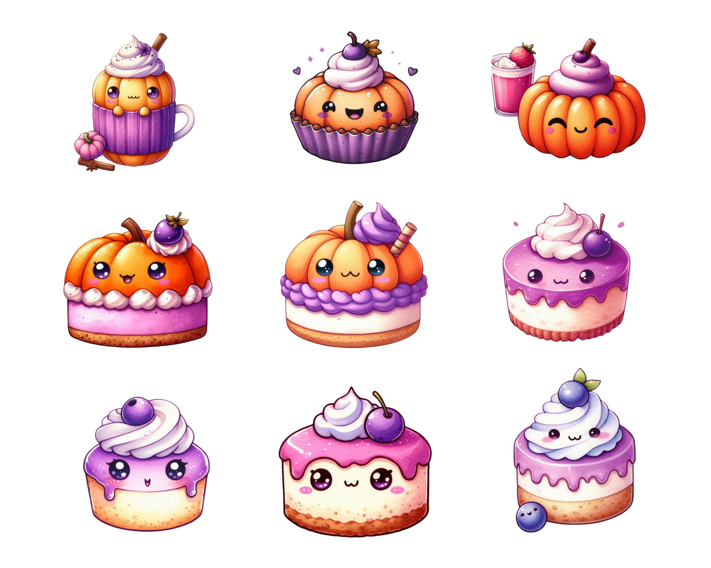 80 Purple Kawaii Sweets Clipart, Cute Kawaii Sweet Treats Clipart, High ...