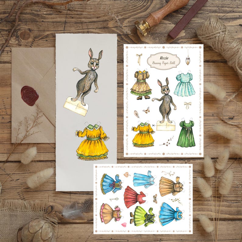 Bunny Paper Doll, Hand Painted Doll, Watercolor Doll, Paper Doll ...