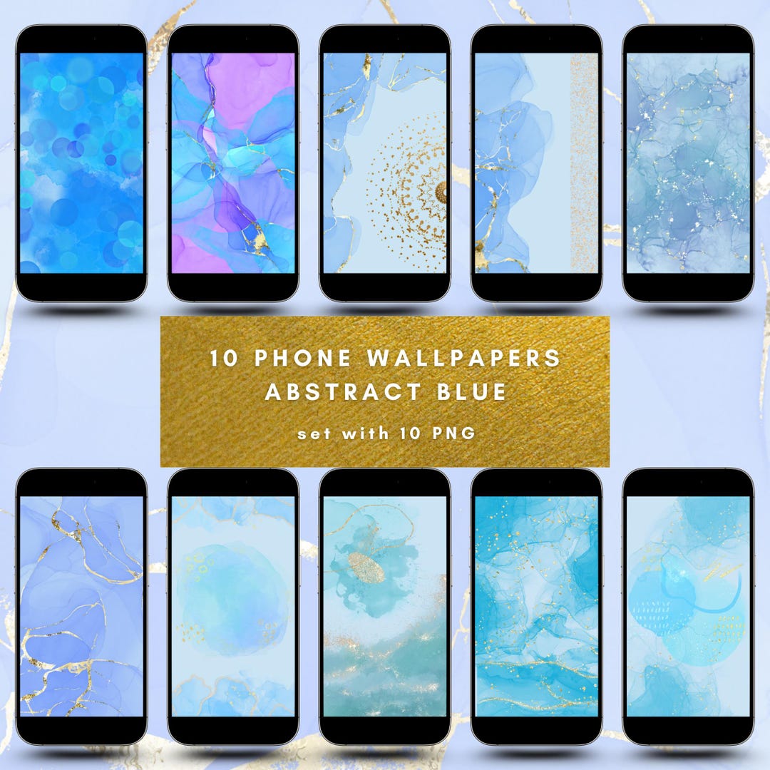 10 Phone Wallpapers Abstract Blue, Smartphone Wallpaper Set, Phone ...