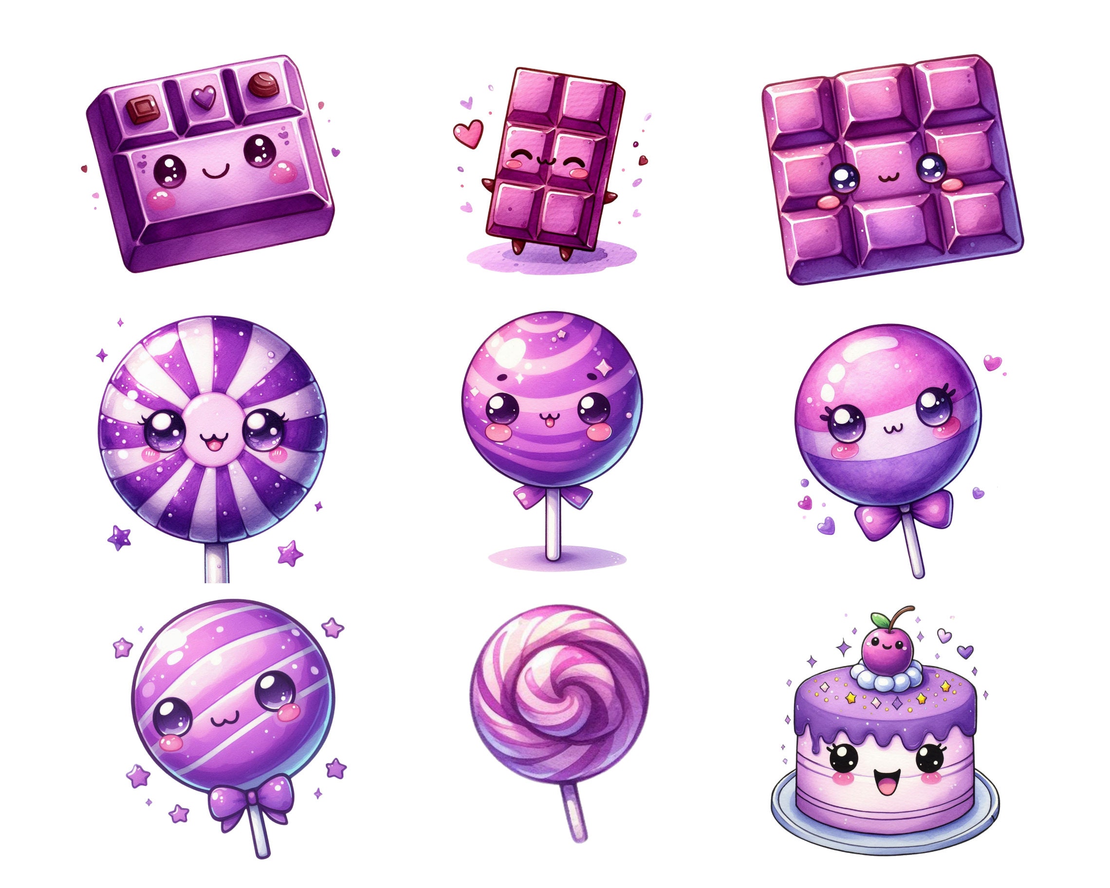 80 imágenes prediseñadas de dulces kawaii morados, imágenes ...