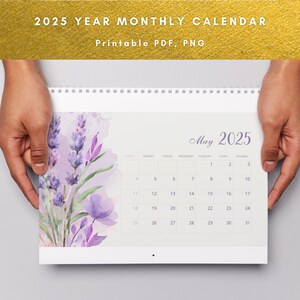 Floral Monthly Calendar 2025 Printable Flower Calendar 2025 Calendar ...