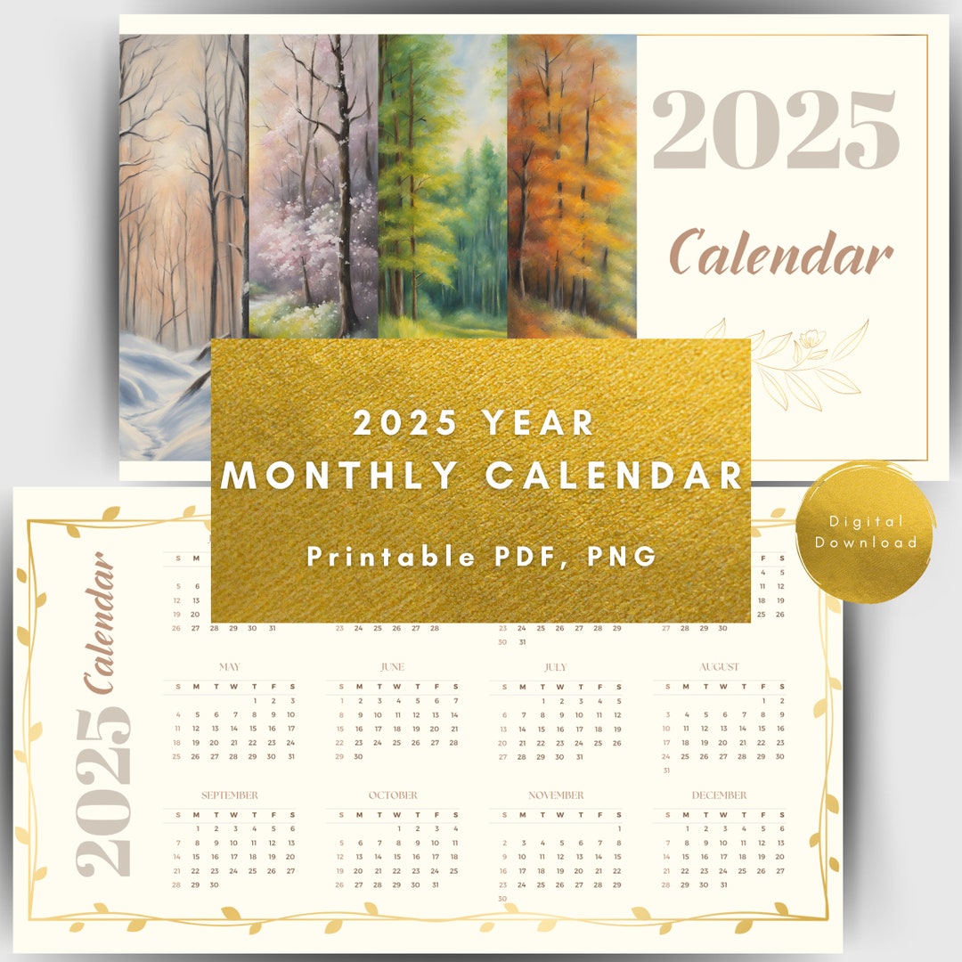 2025 Year Monthly Calendar Printable Nature Monthly Calendar 2025 ...