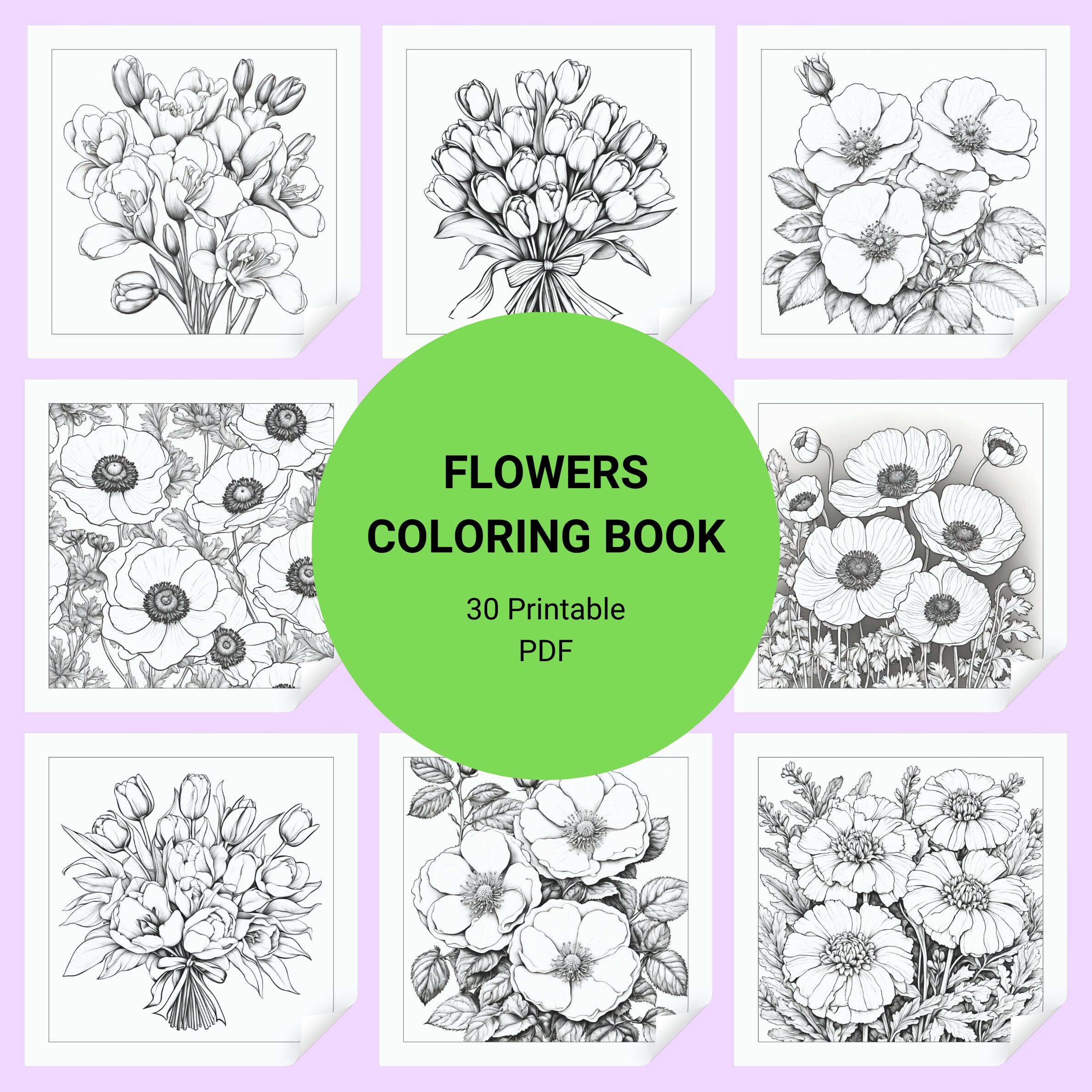Flowers Coloring Book, Flowers Coloring Pages, Adult Coloring Pages ...