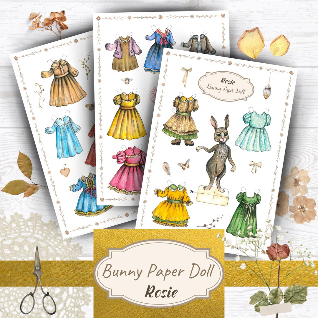 Bunny Paper Doll, Hand Painted Doll, Watercolor Doll, Paper Doll ...
