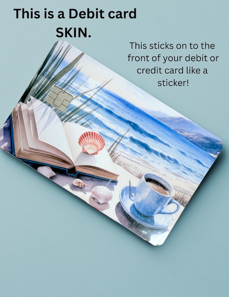 Coastal Beach Debit Card Skin: Watercolor Book & Coffee Vinyl Cover - Etsy