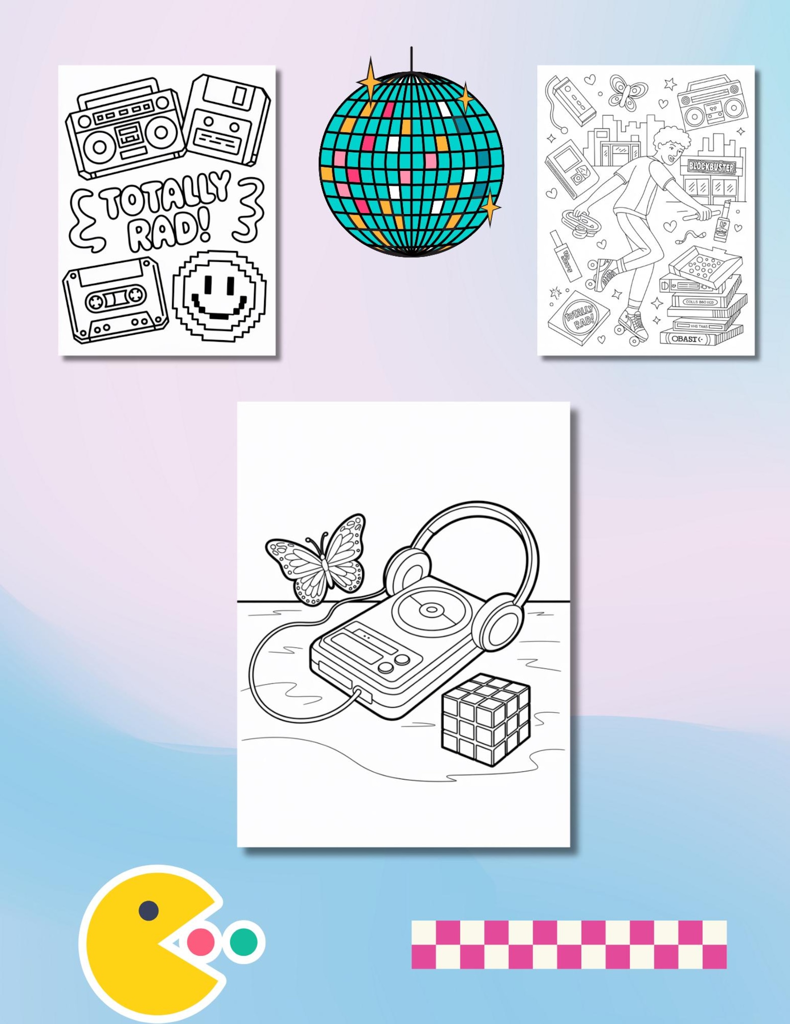90s Nostalgia Coloring Book: Retro Pop Culture Art (45 Page Digital ...