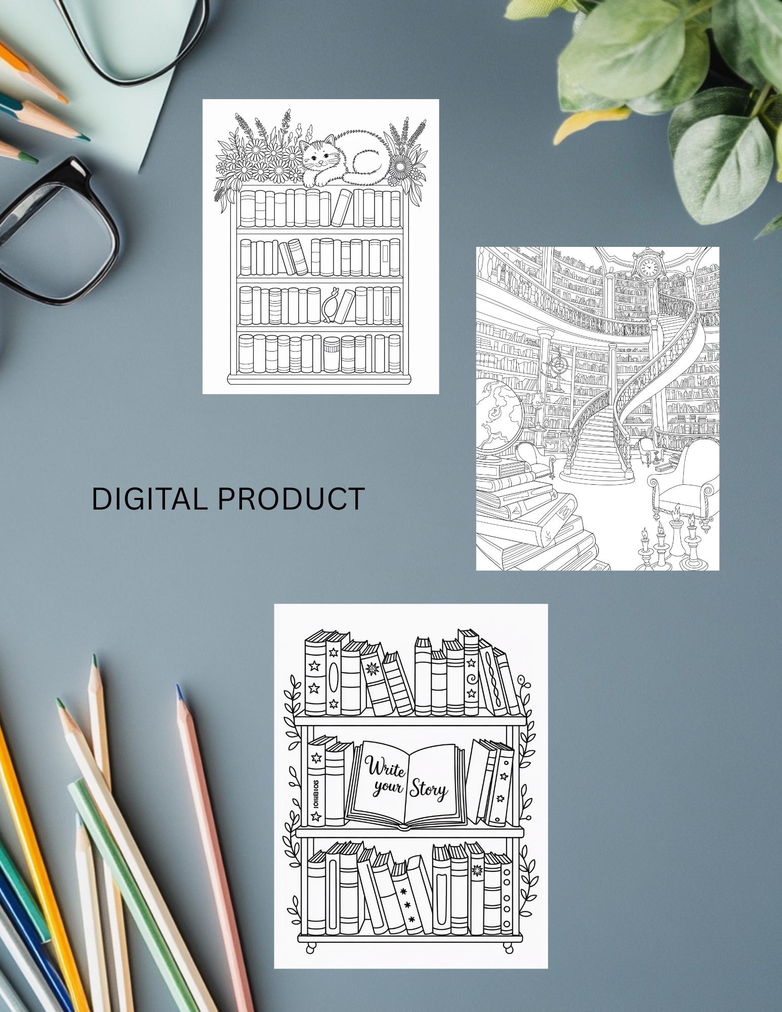 Bookish Coloring Pages | 30 Reading and Library Designs Digital ...