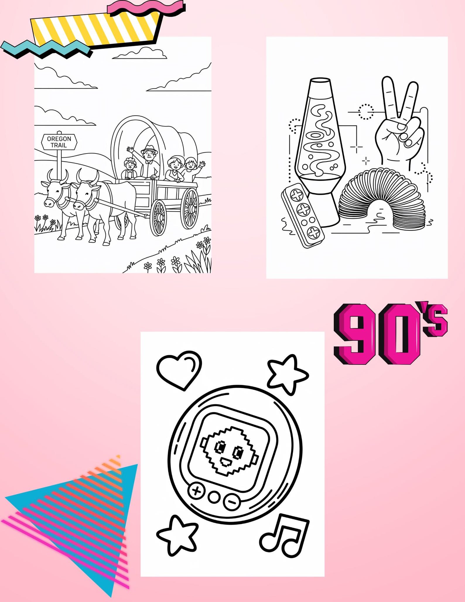 90s Nostalgia Coloring Book: Retro Pop Culture Art (45 Page Digital ...