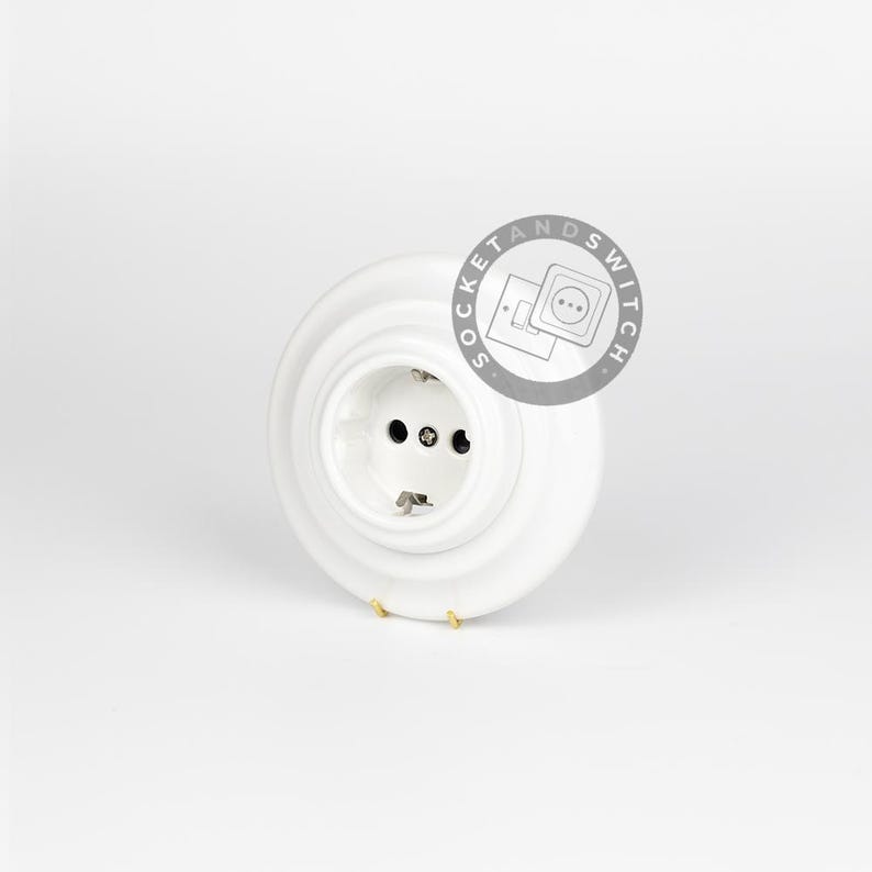 Retro Ceramic Schuko Socket Type F – Porcelain Wall Outlet, EU Ø60 ...