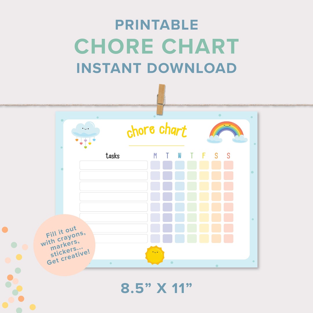 Rainbow Kids Chore Chart, Printable Chore Chart, Printable Chore Chart ...