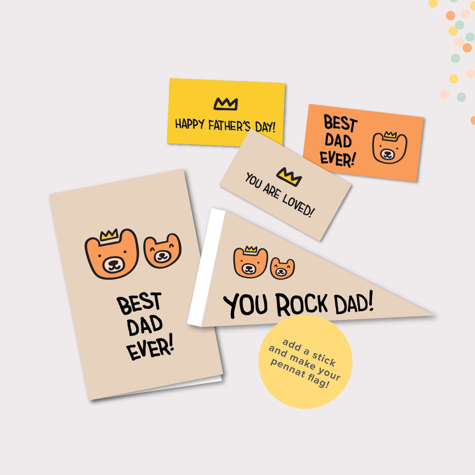 Father's Day Card Set, Printable Father's Day Card, Pennant Flag, Gift ...