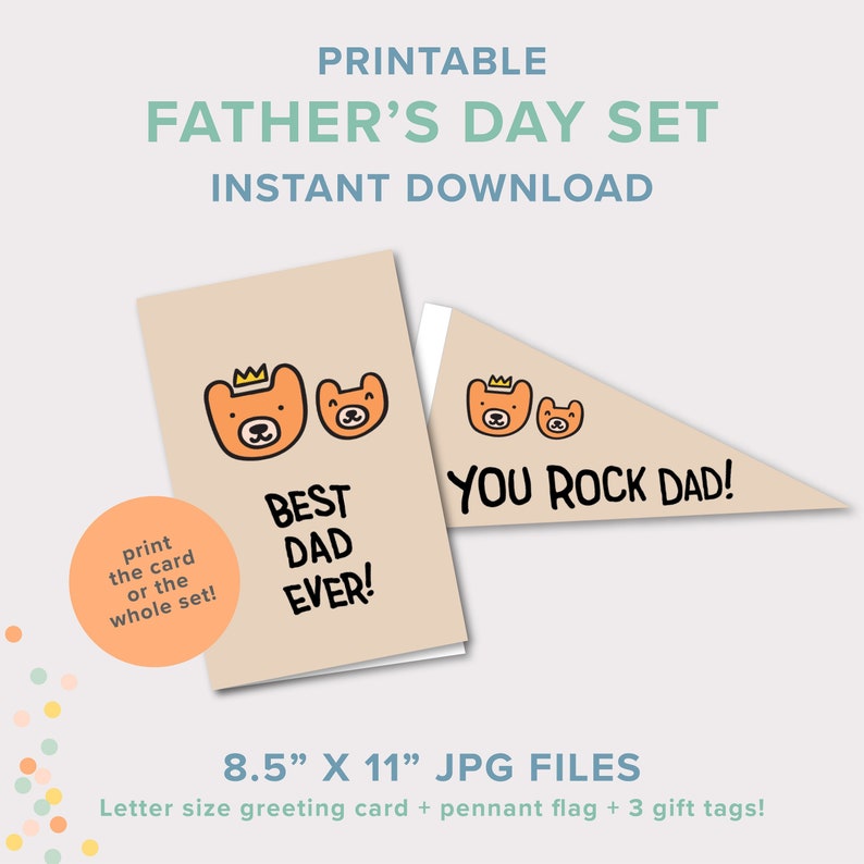 Father's Day Card Set, Printable Father's Day Card, Pennant Flag, Gift ...