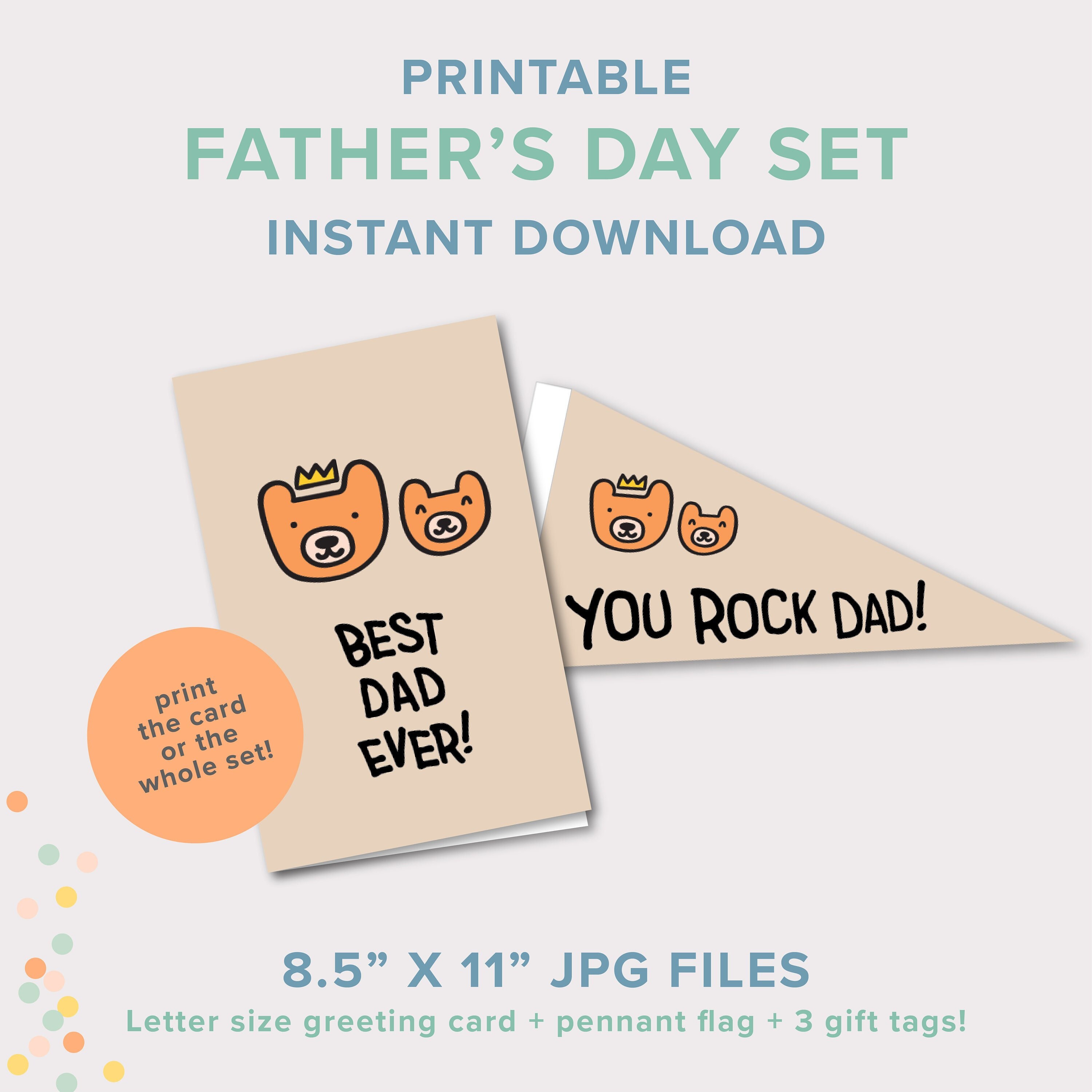 Father's Day Card Set, Printable Father's Day Card, Pennant Flag, Gift ...