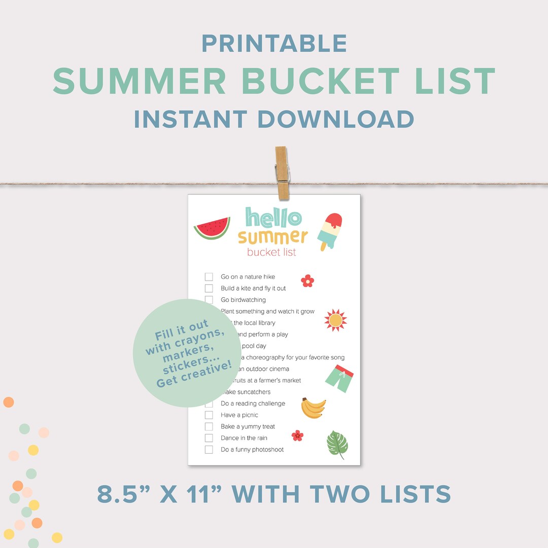 30+ Summer Bucket List Ideas for Kids, Kids Printable, Summer ...