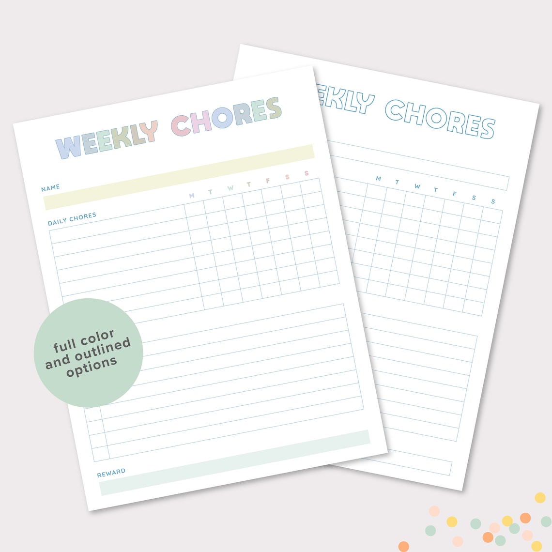 Family Weekly and Daily Chore Chart, Printable Chore Chart, Printable ...