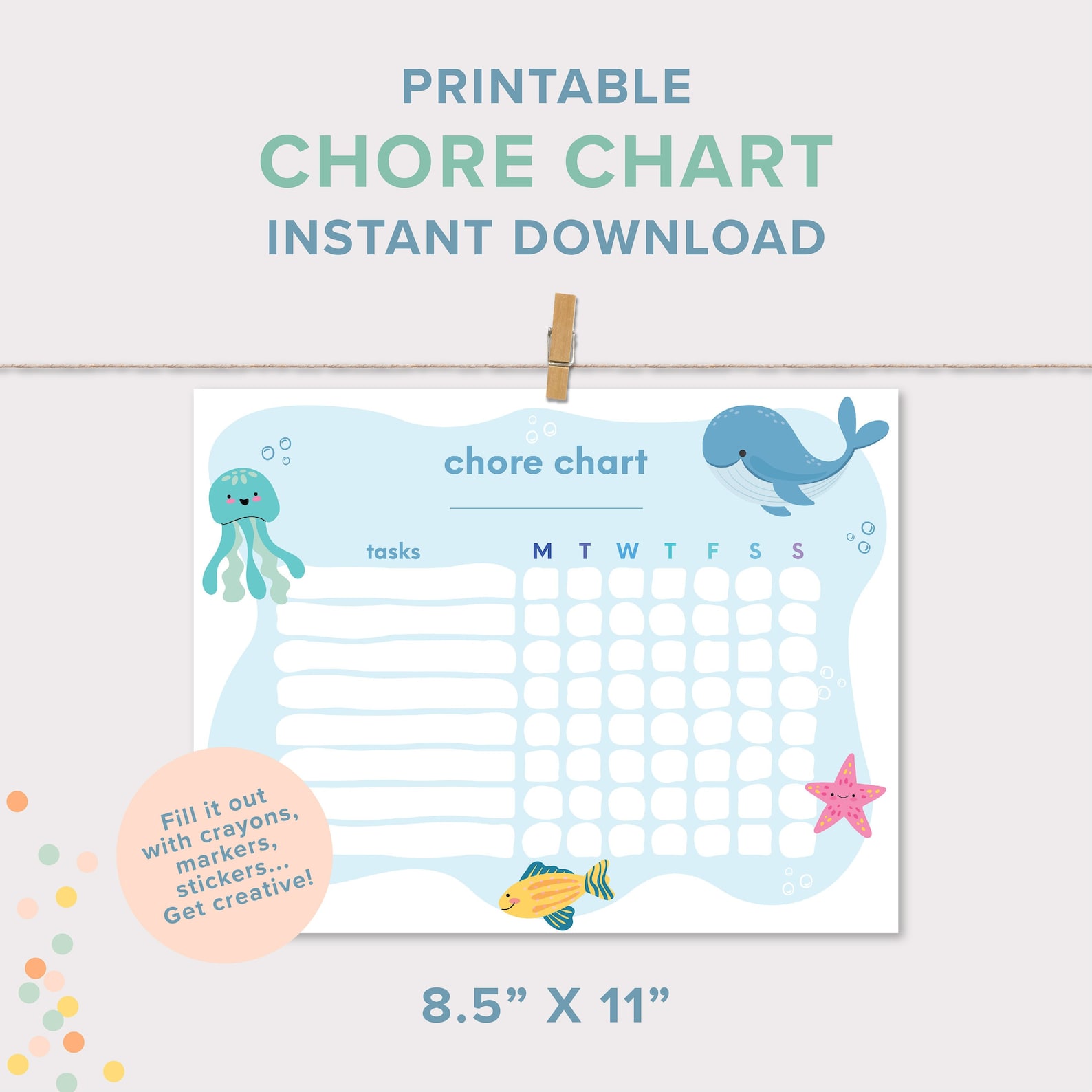 Ocean Kids Chore Chart, Printable Chore Chart, Printable Chore Chart ...