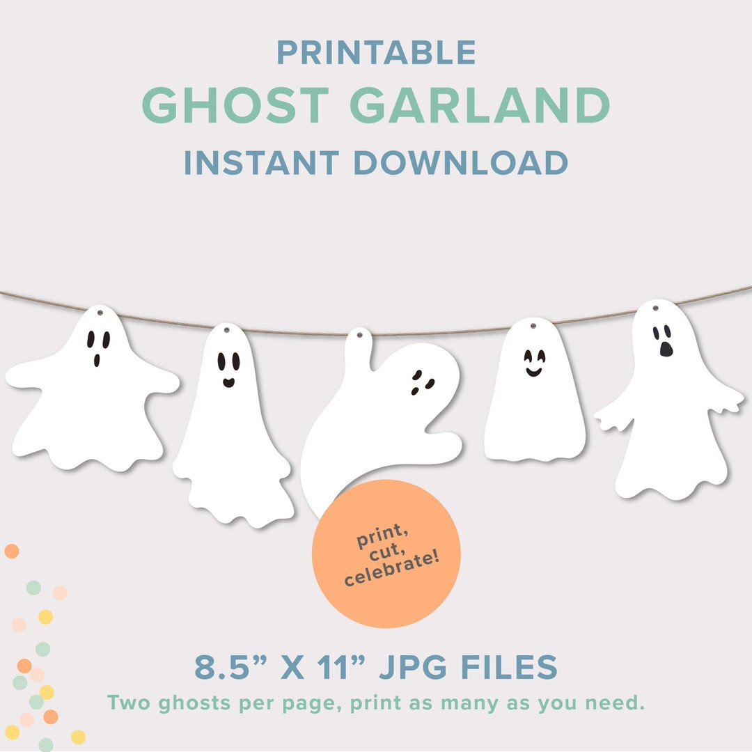 Halloween Decor Ghosts Garland Printable, Halloween Printable, Ghost ...