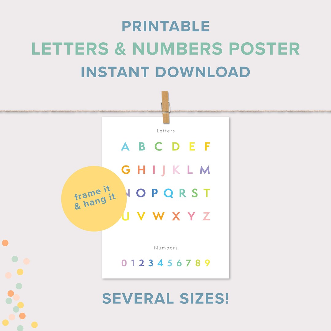 Alphabet Poster, Letters & Numbers Educational Poster, Printable Wall ...