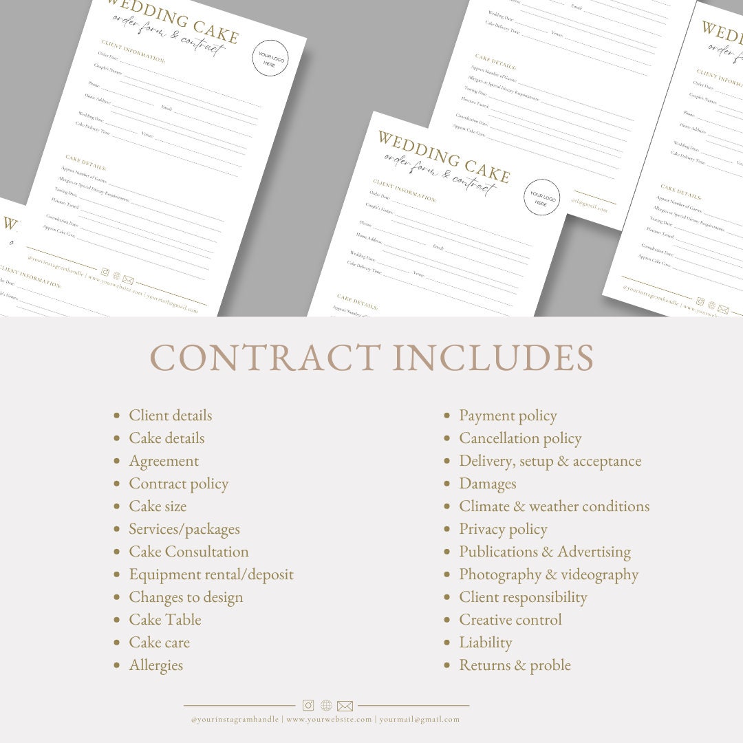 Editable Wedding Cake Contract Template, Wedding Cake Order Form, Cake ...