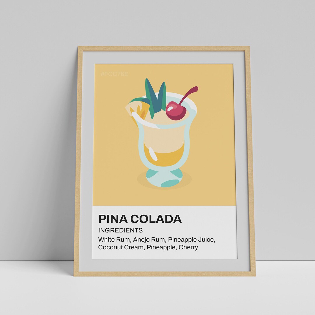 Pina Colada Printable Poster, Minimalist Drinks Poster PANTONE Modern ...