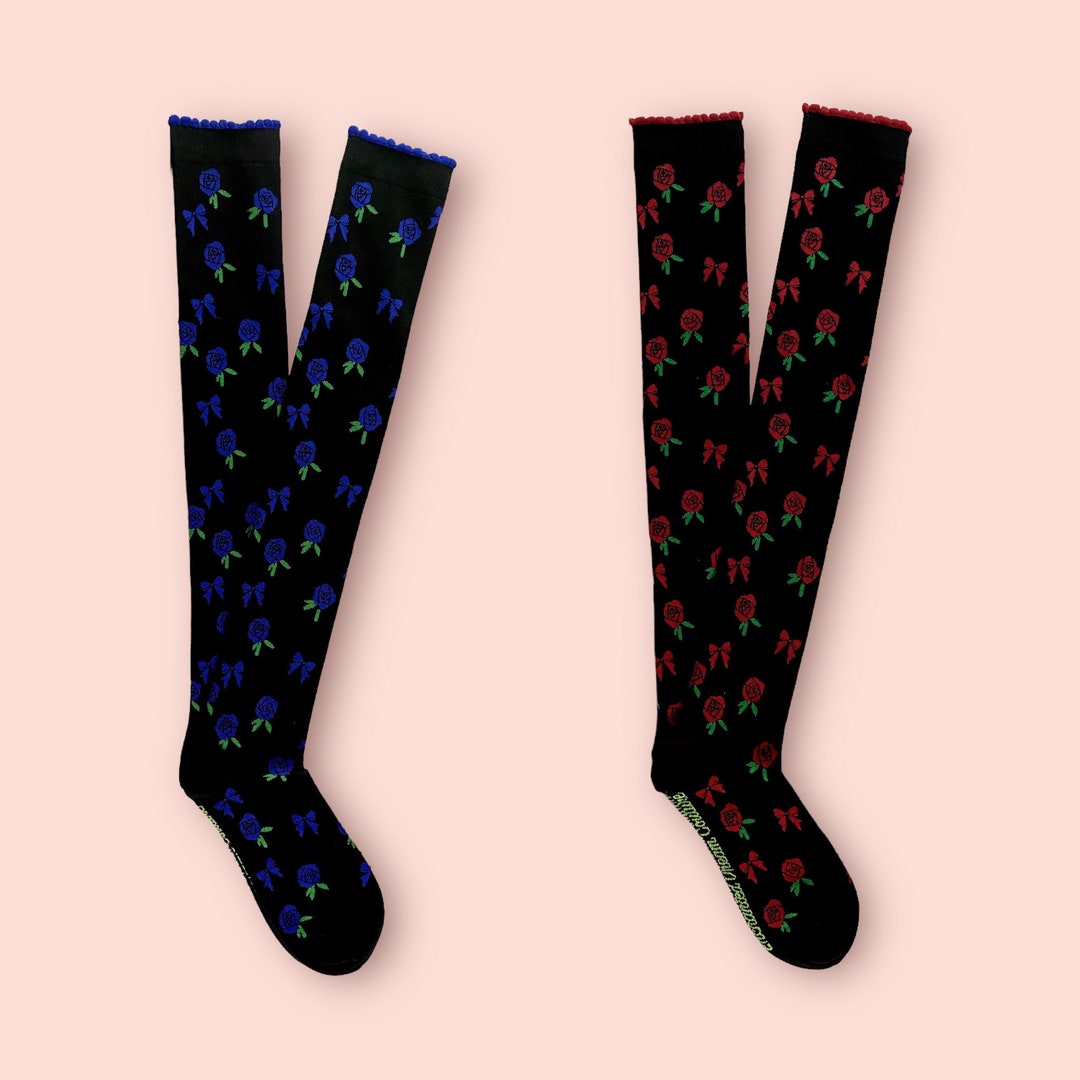 Midnight Rose Garden Over the Knee Socks - Etsy