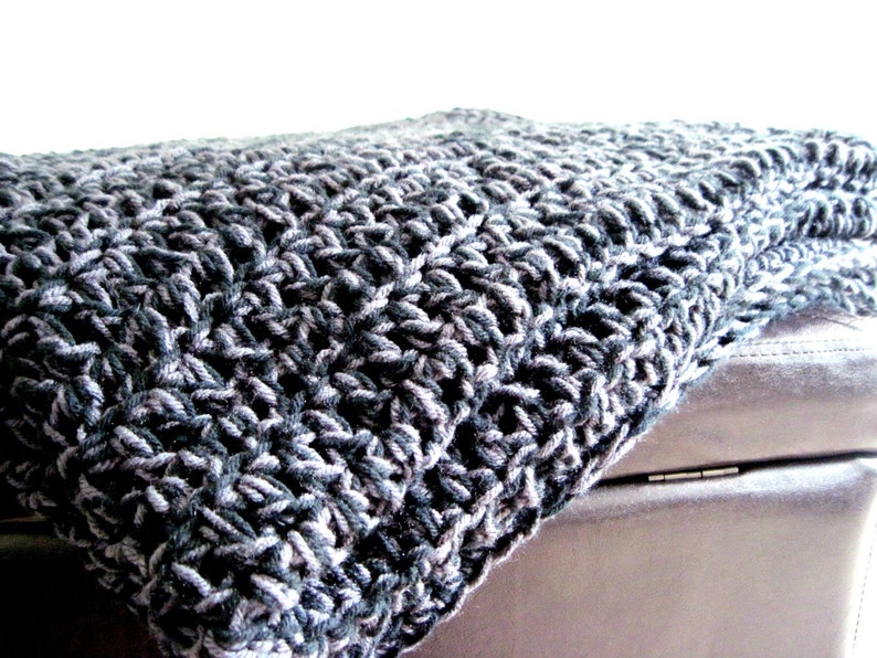 Crochet Pattern- Gray and Black Throw Blanket- Digital Download Afghan ...