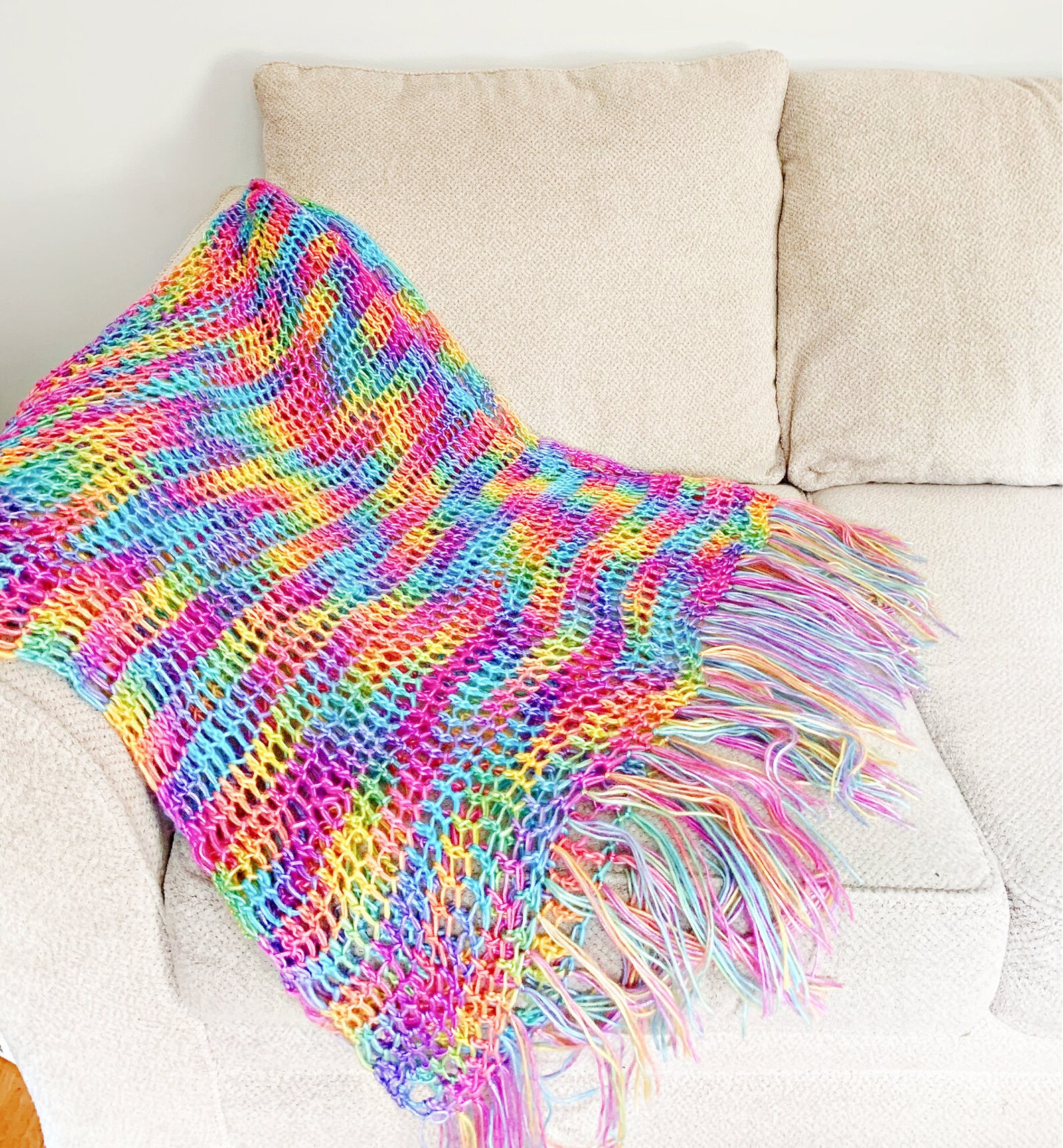 Rainbow Throw Blanket Pastel Rainbow With Fringe Home Design | Etsy