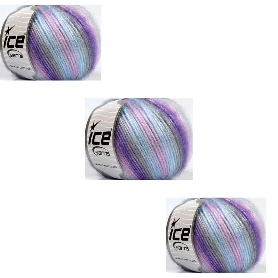 Ice Yarns PICASSO Blue, Pink, Lilac, Light Grey 69784, Bundle of 3, 3 ...