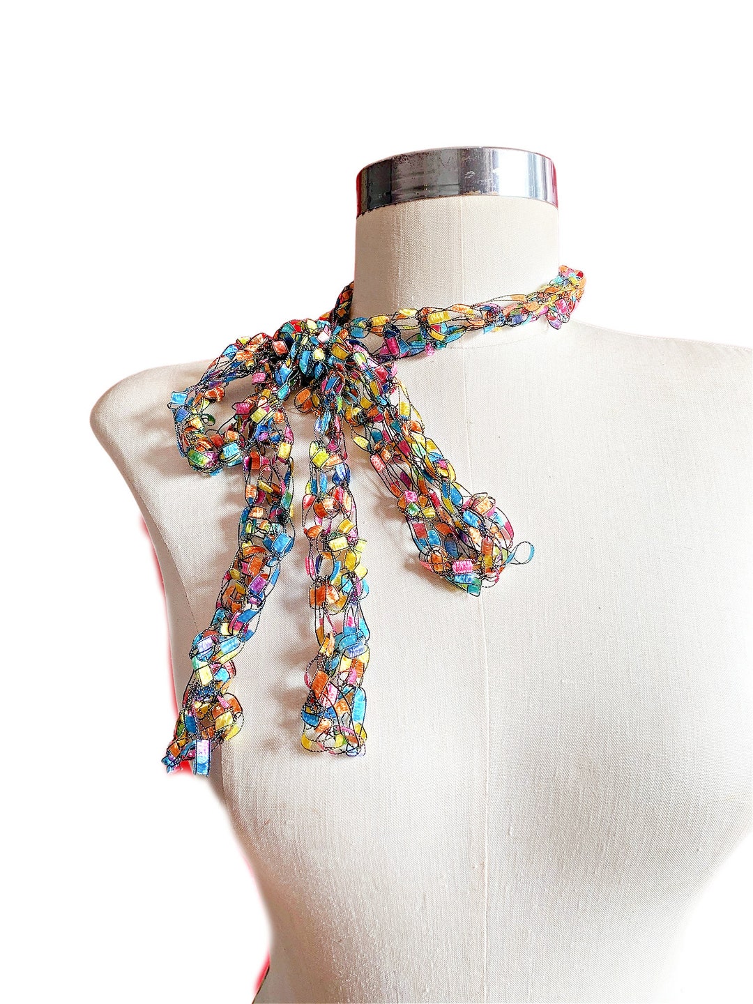 Skinny Scarf, Necklace Scarf Pastel Rainbow Scarf Light Weight Ribbon ...