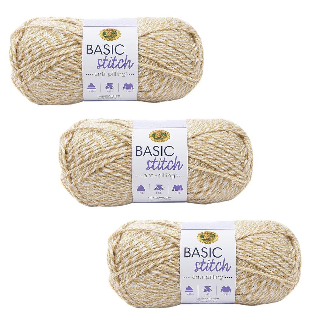 Lion Brand Yarn, Basic Stitch Tan/white 202-603, 3 Pack Bundle Craft ...