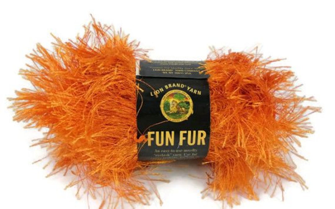 Lion Brand Yarn 320-133 Tangerine Fun Fur Yarn, Crochet Supplies, Faux ...