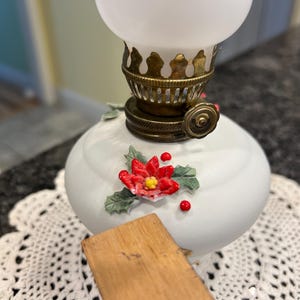 Vintage Lefton Mini Christmas Holly Poinsettia Oil Lantern Footed Lamp ...