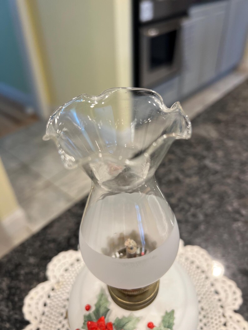 Vintage Lefton Mini Christmas Holly Poinsettia Oil Lantern Footed Lamp ...