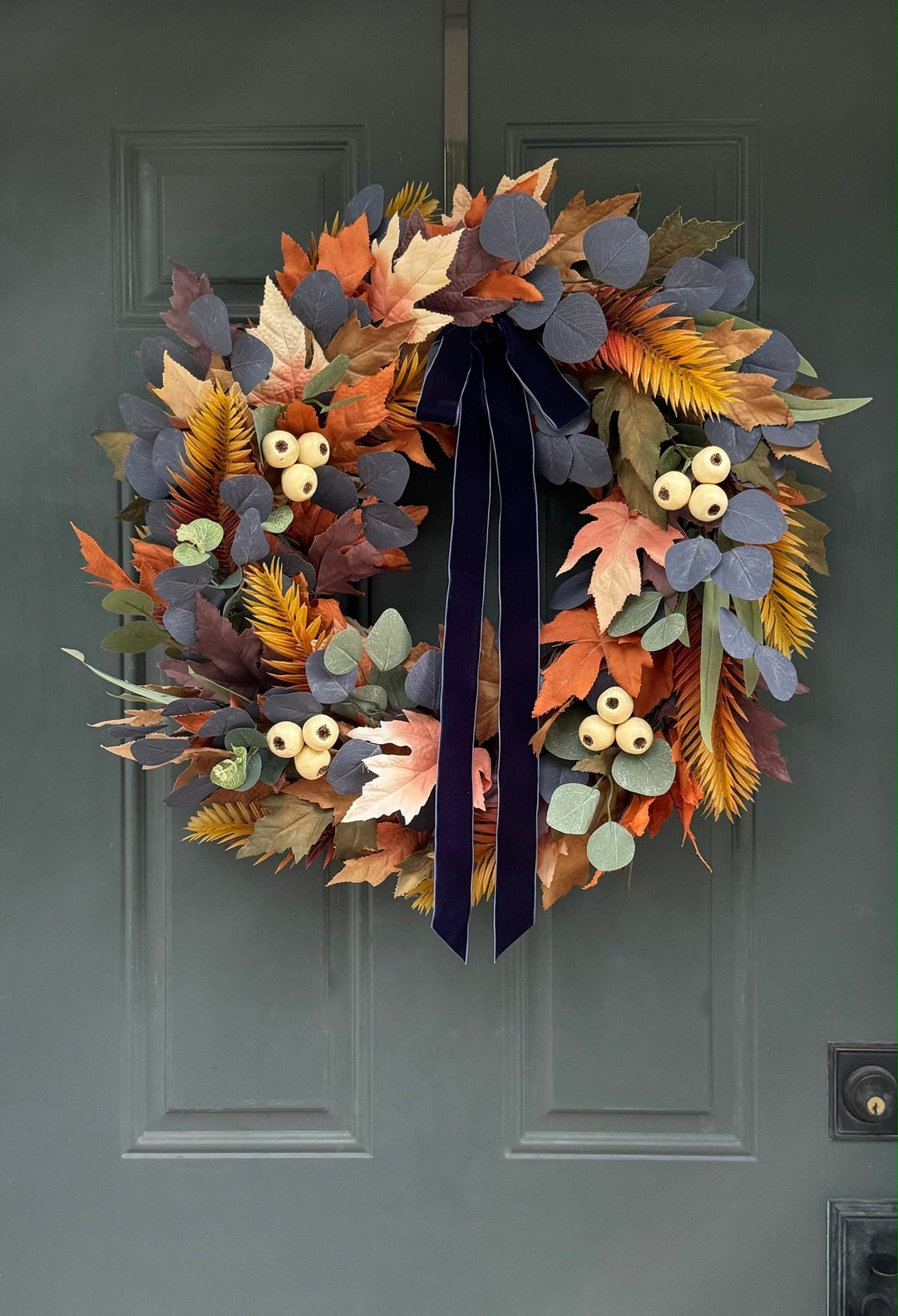 Fall Wreath for Front Door Moody Fall Wreath Autumn Thanksgiving Wreath ...