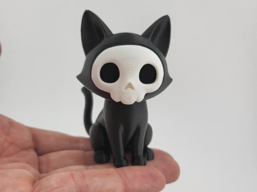 Urban Ghost Cat 3D Printed Skull Kitty Collectible - Spooky Cute Black ...