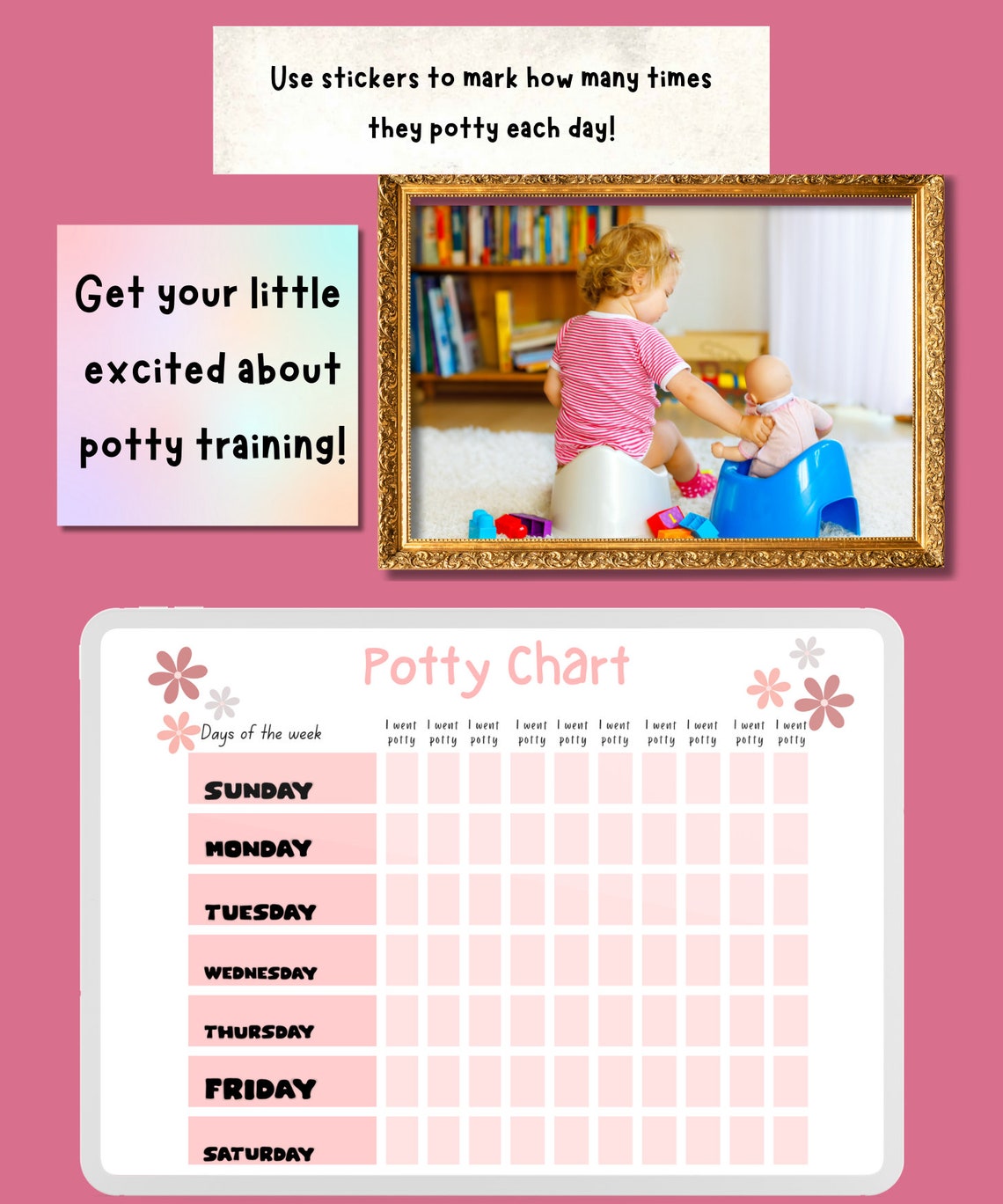 Potty Training Chart, Potty Chart Printable, Potty Chart for Girls ...