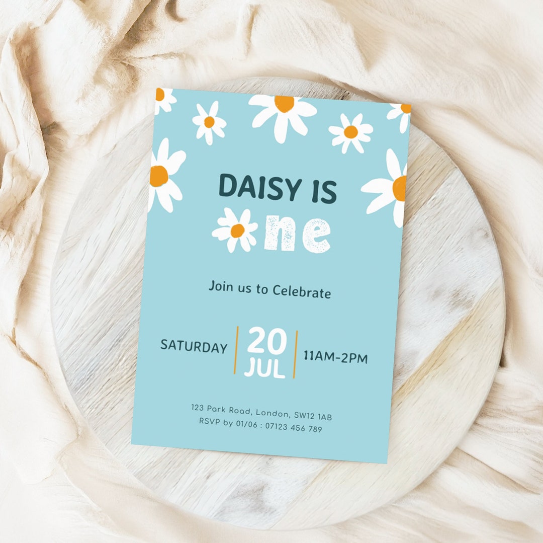 Daisy First Birthday Invitation Template, Editable Flower 1st Birthday ...