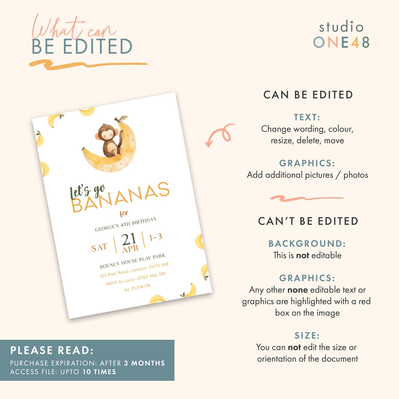 Cheeky Monkey Birthday Party Invitation Template, Editable Go Bananas ...