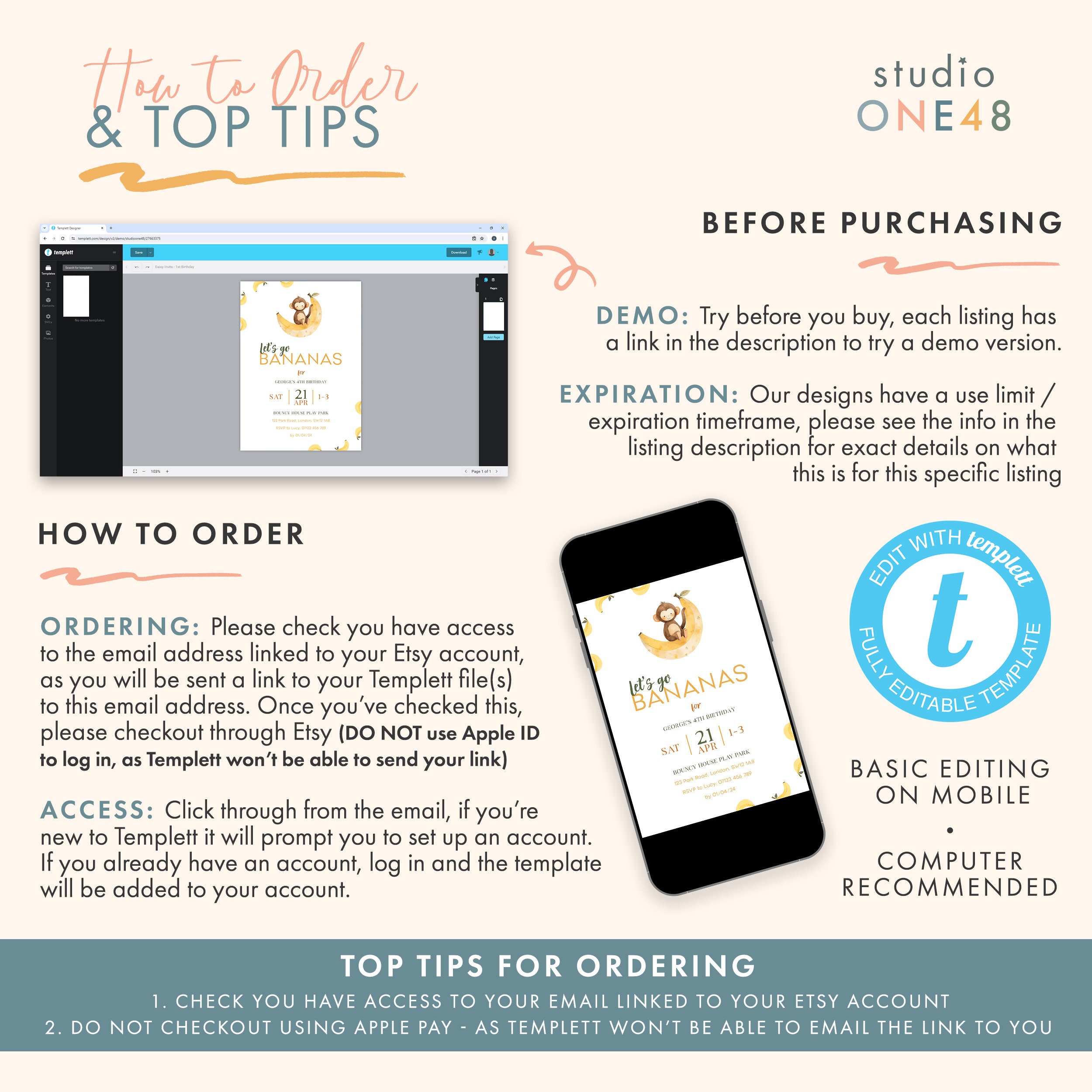 Cheeky Monkey Birthday Party Invitation Template, Editable Go Bananas ...