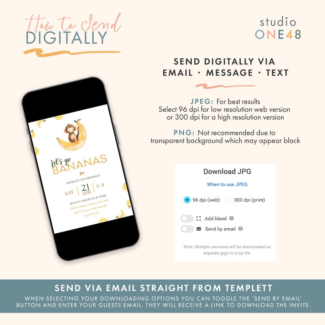 Cheeky Monkey Birthday Party Invitation Template, Editable Go Bananas ...