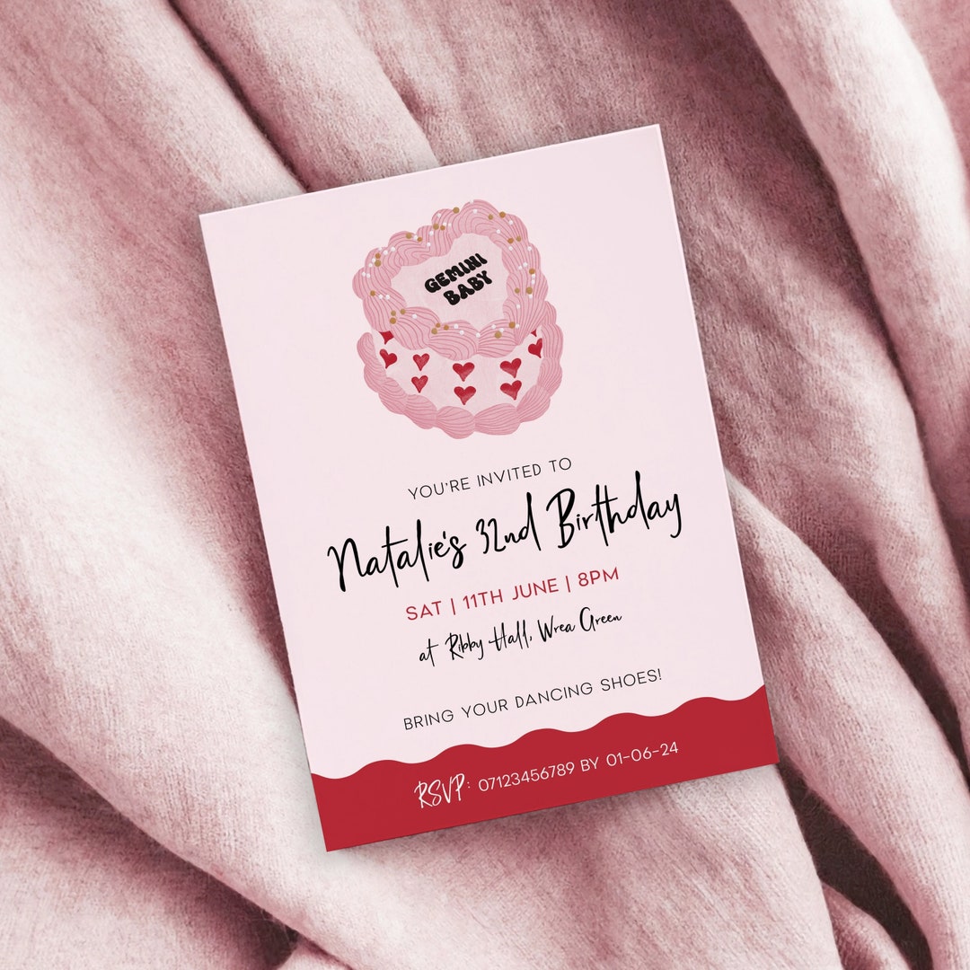 Gemini Baby Starsign Party Invitation Template, Editable Lambeth Cake ...