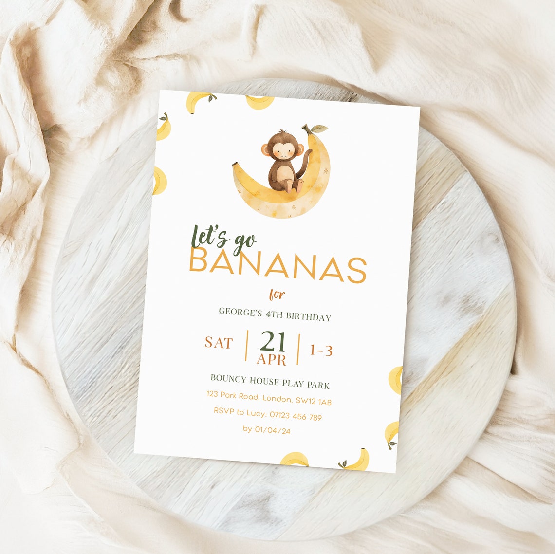Cheeky Monkey Birthday Party Invitation Template, Editable Go Bananas ...