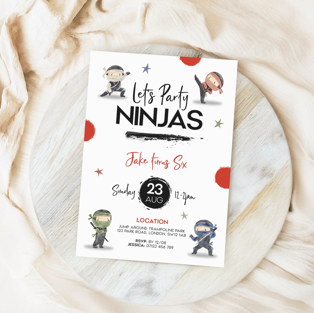 Ninja Birthday Party Invitation Template, Editable Let's Party Ninjas ...