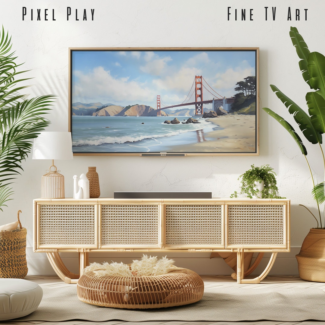 Frame TV Art, San Fransico Painting, Beach Front Art, Samsung Tv Art ...