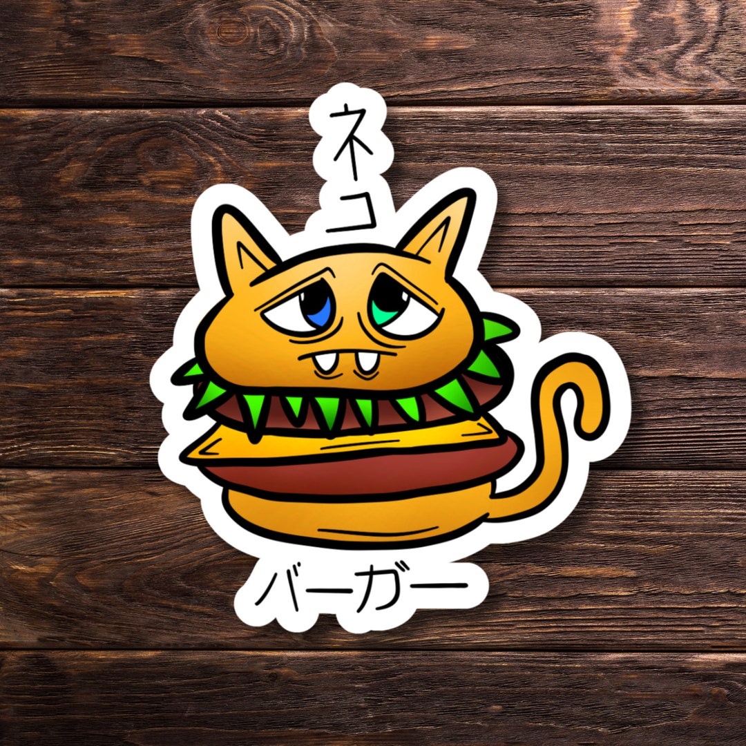 Japanese Cat Burger Sticker, Food Vinyl Sticker, Cat Decal, Kawaii Fast ...