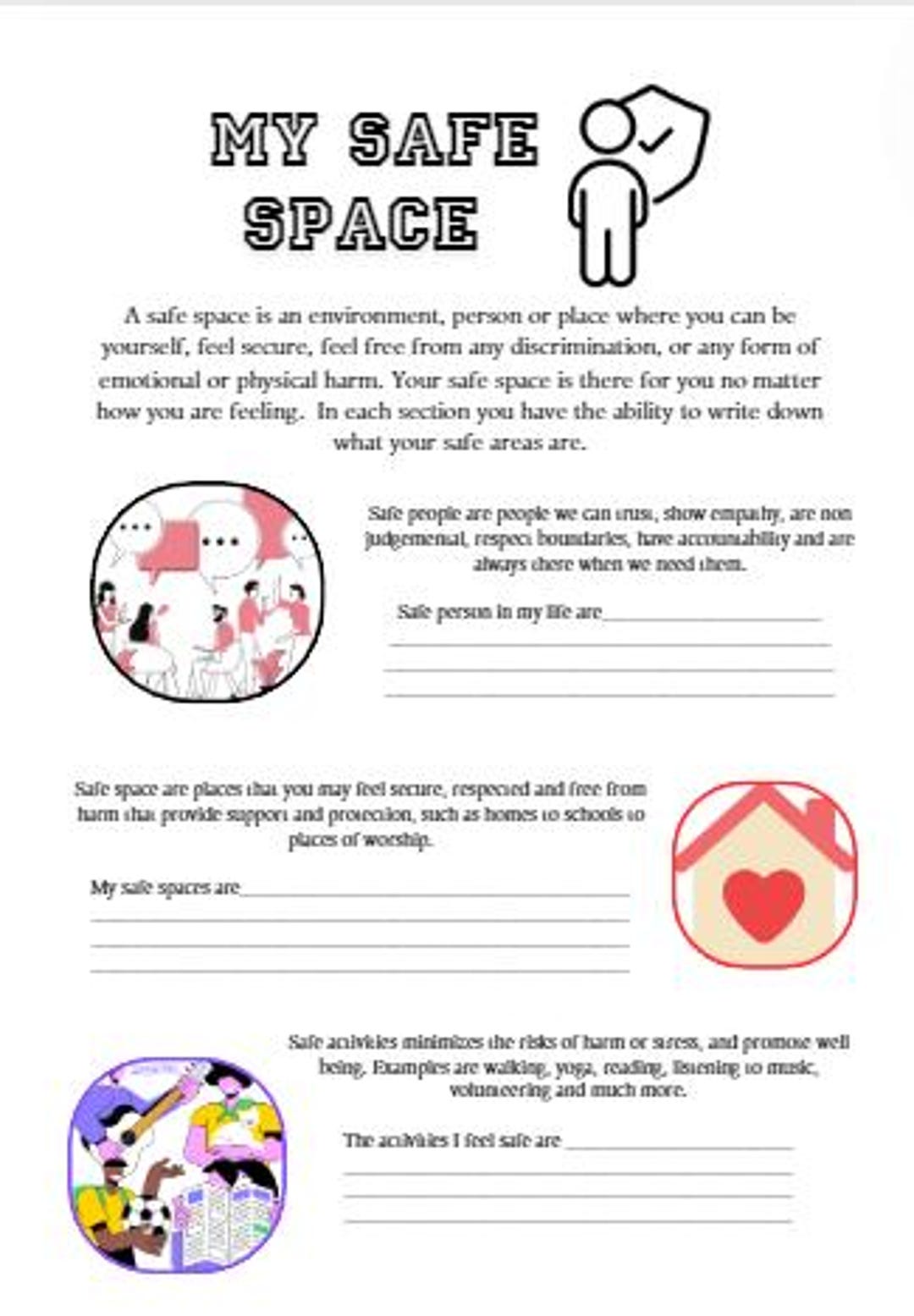 My Safe Space Therapy Worksheet - Etsy