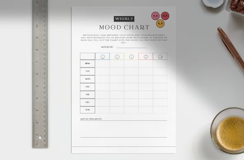 Minimalist Weekly Mood Chart With Reflections - Etsy